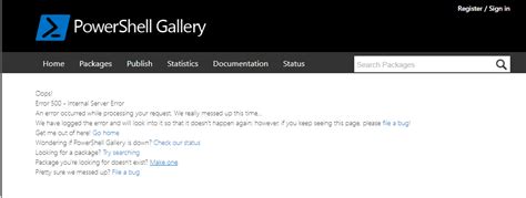 Cannot Publish Module And Login To Powershellgallery Account 500 Internal Server Error · Issue