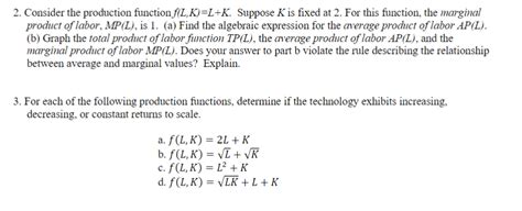 Solved Consider The Production Function F L K L K ﻿suppose