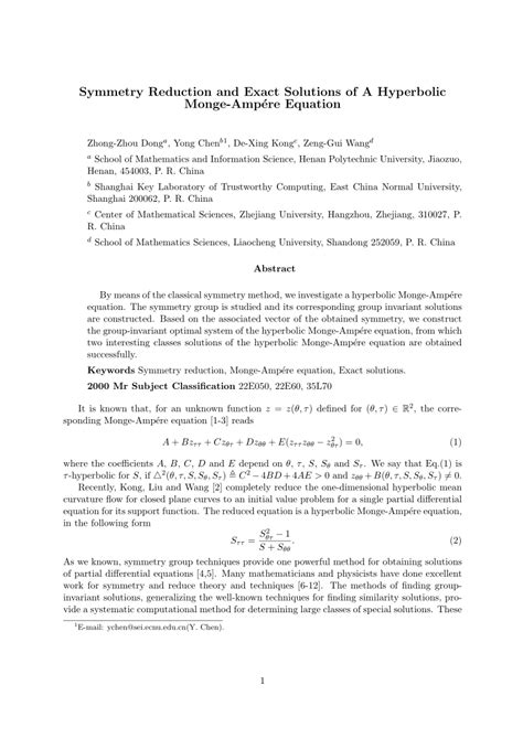 Pdf Symmetry Reduction And Exact Solutions Of A Hyperbolic Monge Ampsre Equation