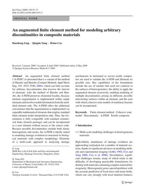 Pdf An Augmented Finite Element Method For Modeling Arbitrary Discontinuities In Composite
