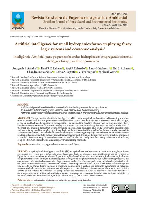 Pdf Artificial Intelligence For Small Hydroponics Farms Employing Fuzzy Logic Systems And