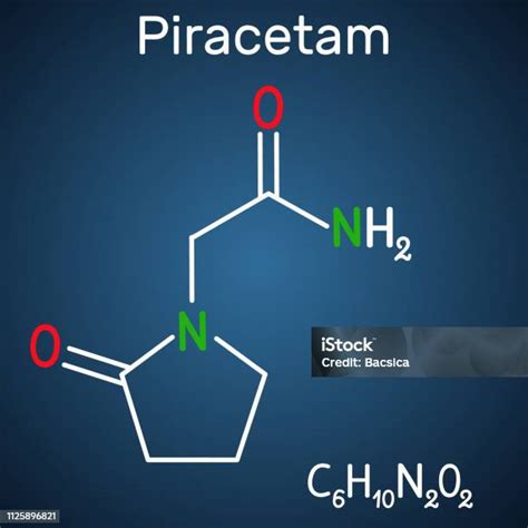 피라세탐의 분자 그것은 Nootropic 약 이다 진한 파란색 배경에 구조 화학 공식 감마 아미노 낙산에 대한 스톡 벡터 아트 및 기타 이미지 감마 아미노 낙산 건강