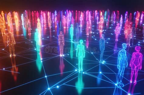 Colorful 3d Avatars Create Connections Through Glowing Network Lines In A Digital Social Media