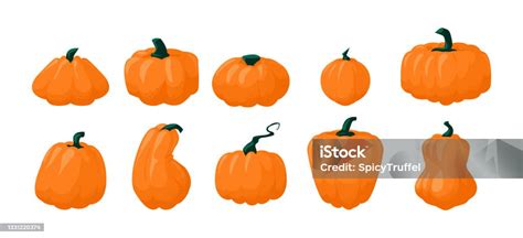 만화 호박 할로윈과 추수 감사절 휴일에 대한 가을 Gourd 야채 간단한 오렌지 식물 플랫 아이콘 천연 성분을 조리합니다 채식