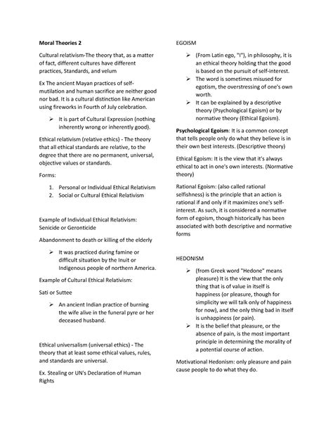 Moral Theories 2 Ethics Lecture Notes Moral Theories 2 Cultural Relativism The Theory That
