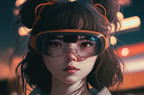 Premium Photo A Girl With Red Eyes And Glasses That Say Ghost In The Shell