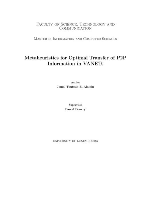 Pdf Metaheuristics For Optimal Transfer Of P2p Information In Vehicular Networks