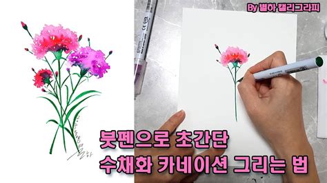 수채화기초 붓펜으로 카네이션 수채화 쉽게 그리기 플러스펜 보다 쉬워요watercolorcalligraphy 수채화