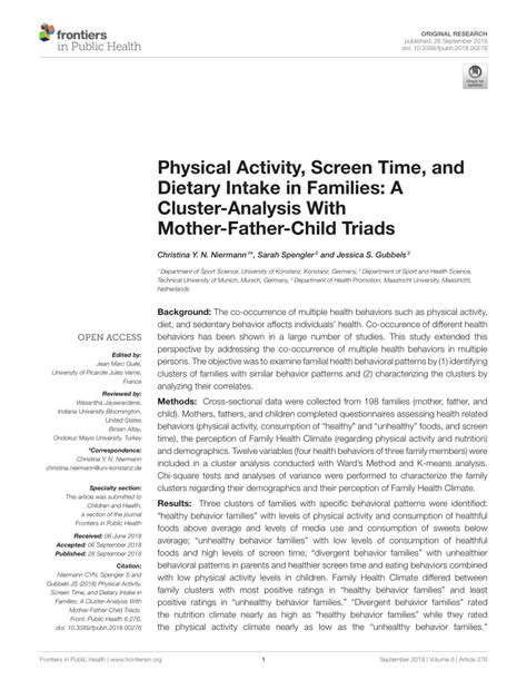 Pdf Physical Activity Screen Time And Dietary Intake In Families A Cluster Analysis With