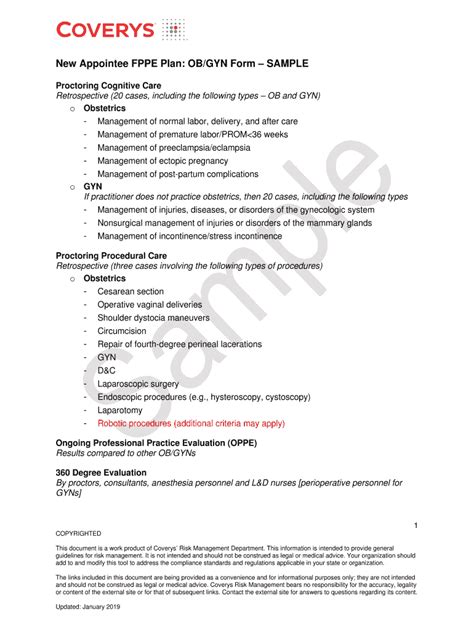 Fillable Online New Appointee Fppe Plan Ob Gyn Formsample Fax Email Print Pdffiller