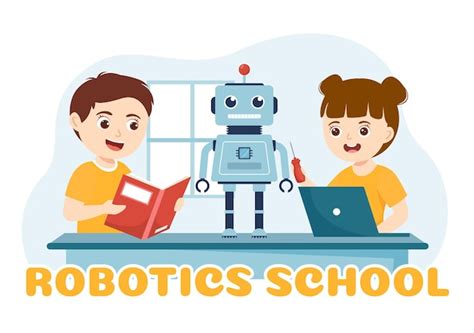 Robotik Schulvektorillustration Mit Kinder Roboterprojekt Zum