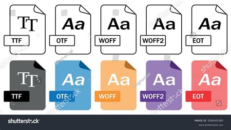 collection font file format icons ttf stock vector royalty free