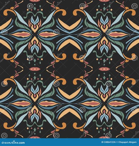 Tile Seamless Pattern Design With Colourful Motifs Background Stock