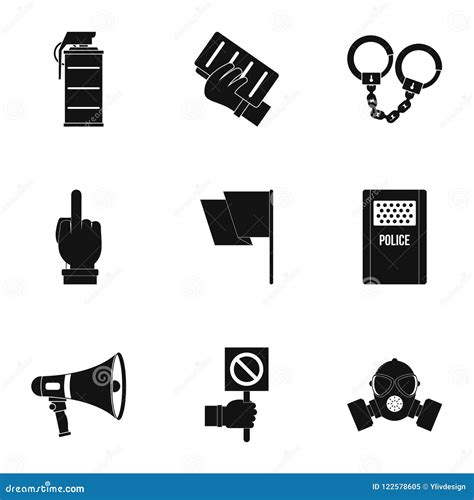 Human Protester Icon Set Simple Style Stock Vector Illustration Of Holding Fight 122578605