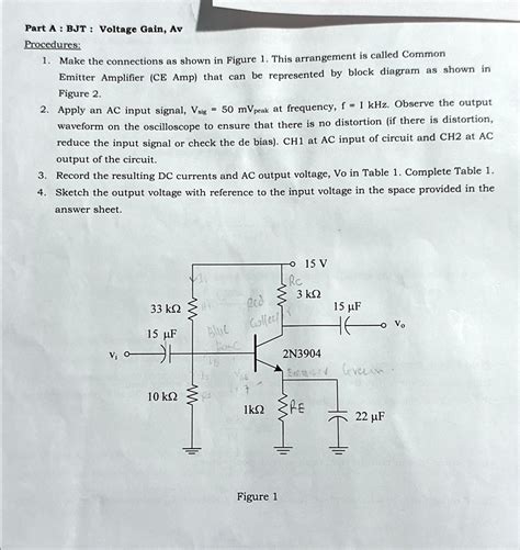 Solved Part A Bjt Voltage Gain Av Procedures Make The Connections As Shown In Figure 1