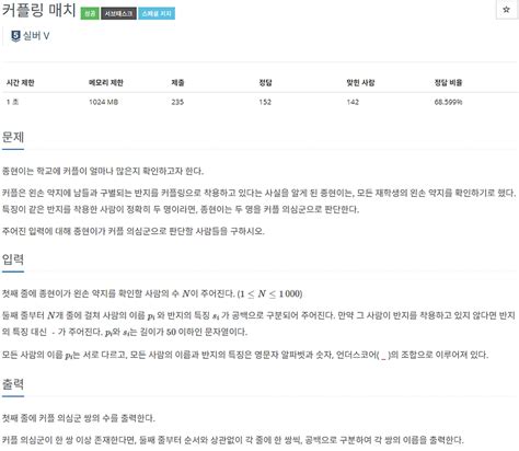 baekjoon 백준 java 31908번 커플링 매치 — slowcoding