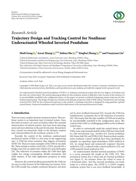PDF Trajectory Design And Tracking Control For Nonlinear Underactuated Wheeled Inverted Pendulum