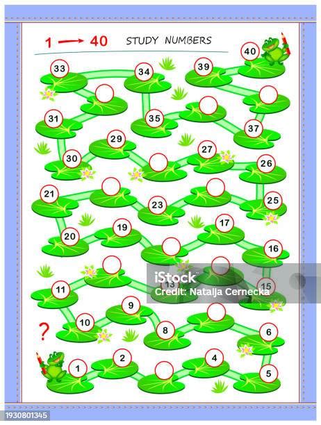 아기 책의 교육 페이지 1에서 40까지의 연구 횟수 빈 원 안에 누락된 숫자를 씁니다 어린이 교과서를 위한 인쇄 가능한 워크시트 개발 계산 기술 학교로 돌아 가기 0명에
