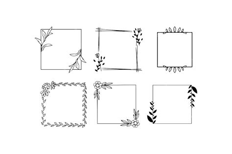 Premium Vector Floral Decorative Square Frames In Black And White Vector Illustration Design