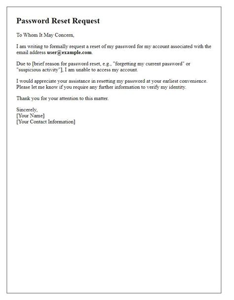 Letter Template For Password Reset Assistance Free Samples In Pdf