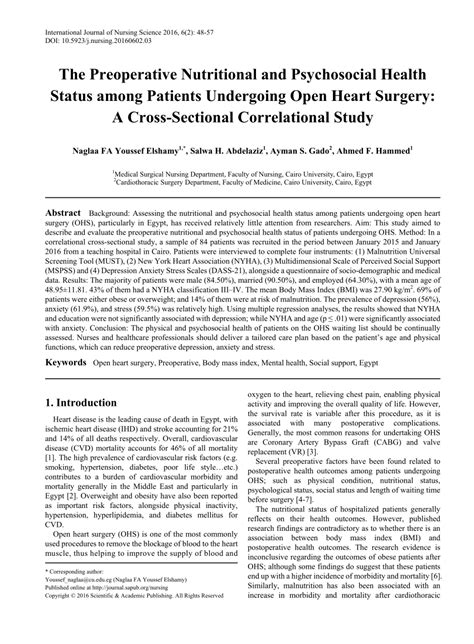 Pdf The Preoperative Nutritional And Psychosocial Health Status Among