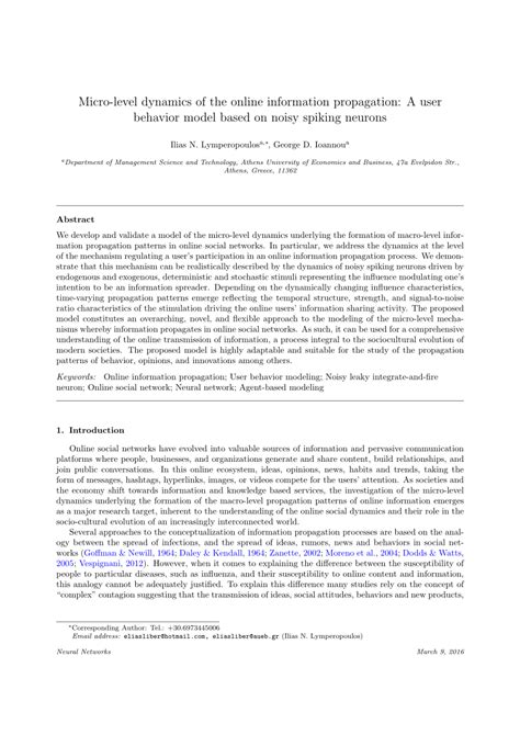 Pdf Micro Level Dynamics Of The Online Information Propagation A User Behavior Model Based On