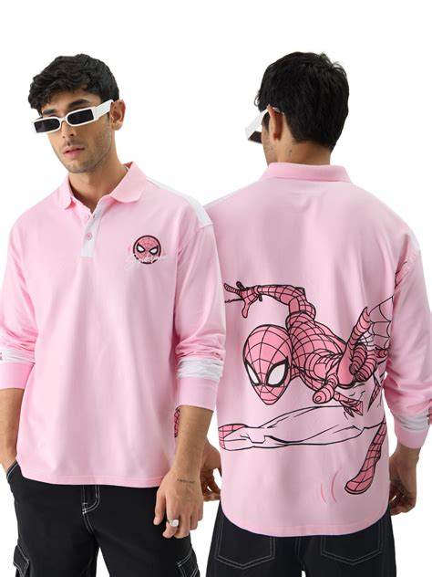 Buy The Souled Store Official Spider Man Webtastic Men And Boys Long Sleeve Collared Neck Pink
