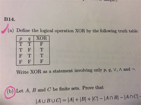 Solved Ulique B14 A Define The Logical Operation Xor By