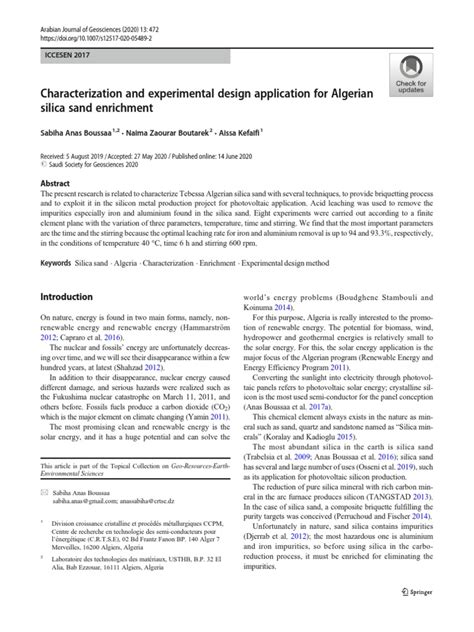 Characterization And Experimental Design Application For Algerian Silica Sand Enrichment Pdf