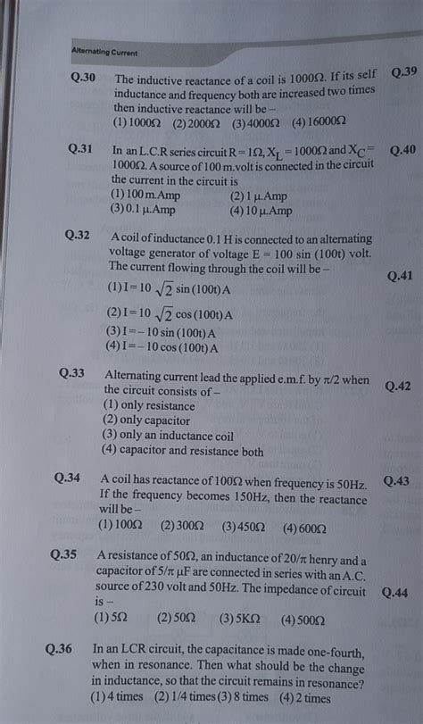 Q 30 The Inductive Reactance Of A Coil Is 1000Ω If Its Self Inductance A