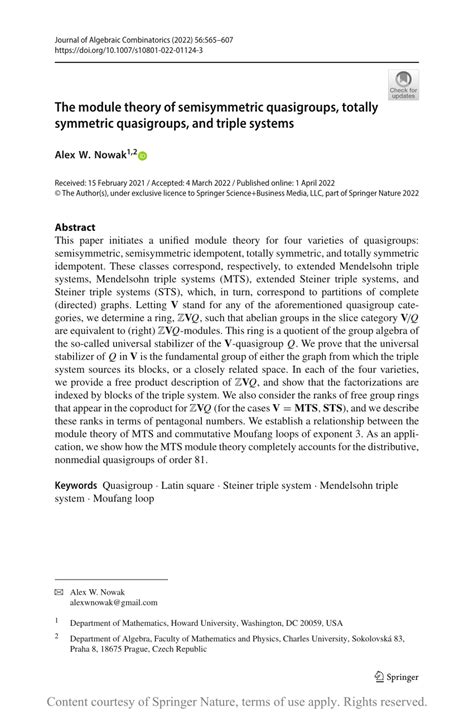 The Module Theory Of Semisymmetric Quasigroups Totally Symmetric Quasigroups And Triple Systems