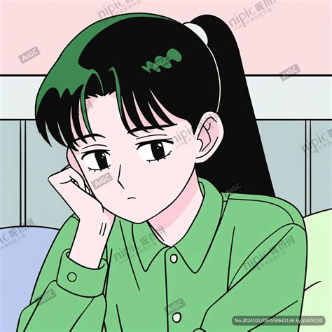 ai创作图划重点漫画插图插画 对象女友插画 女孩生气插画 卡通女孩半身像 低头思索女孩 动漫女孩卡通形象 青春题材漫画人物 卡通动漫制服女孩