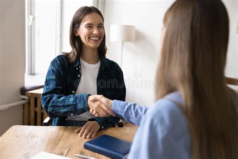 Female Applicant Shaking Hand Hr Manager Passed Job Interview