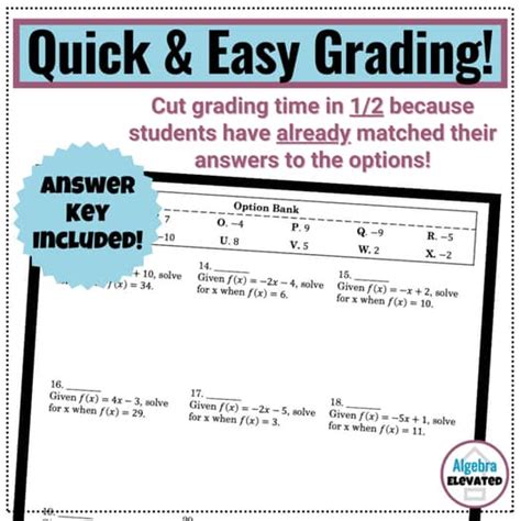 Function Notation Matching Worksheet Given Outputs By Algebra Elevated