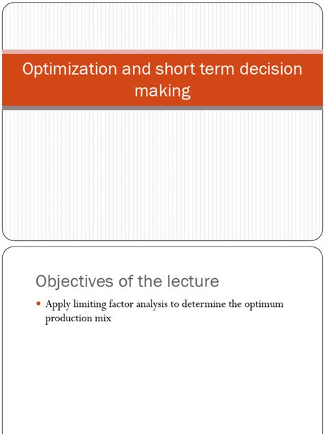 Lecture 5 Optimization And Short Term Decisin Making 1 Pdf Labour Economics Mathematical