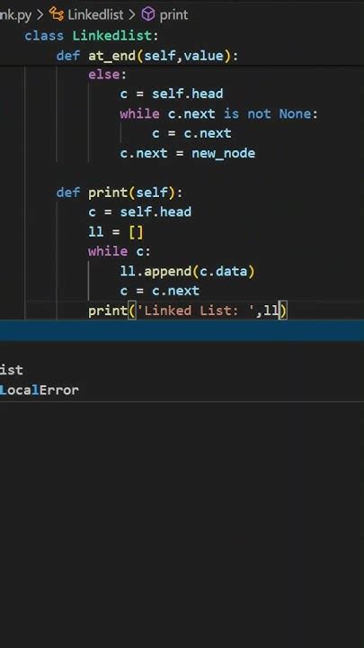 Linked List Print Function Shorts Python Vscode Code Linkedlists Youtube