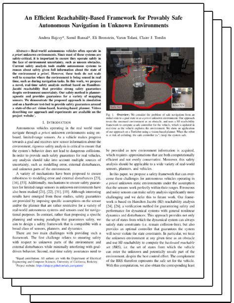 safe autonomous navigation in unknown environments