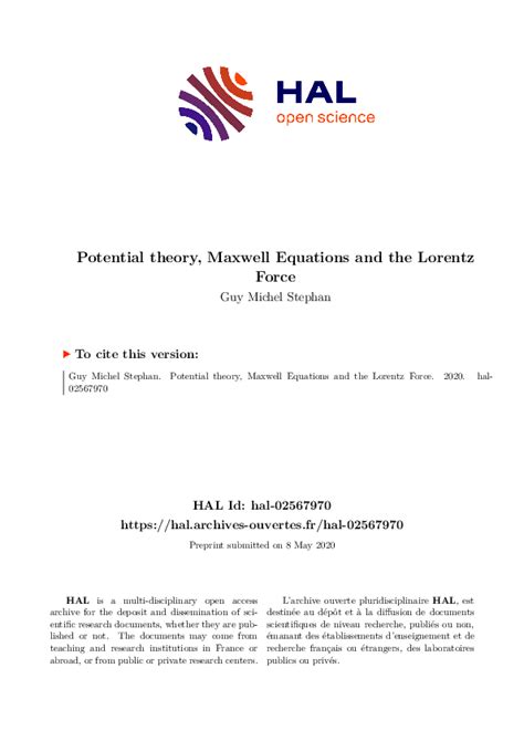Pdf Potential Theory Maxwell Equations And The Lorentz Force