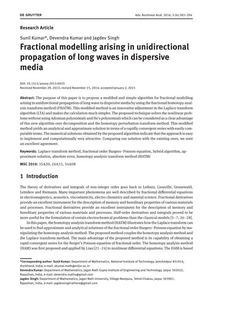 Pdf Fractional Modelling Arising In Unidirectional Propagation Of