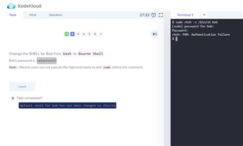 Bash Shell Lab Change Of Shell And Output Linux Basics Course KodeKloud DevOps Learning