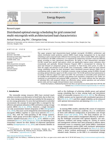 pdf distributed optimal energy scheduling for grid connected multi