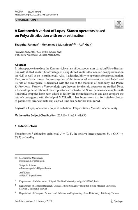 Pdf A Kantorovich Variant Of Lupaş Stancu Operators Based On Pólya