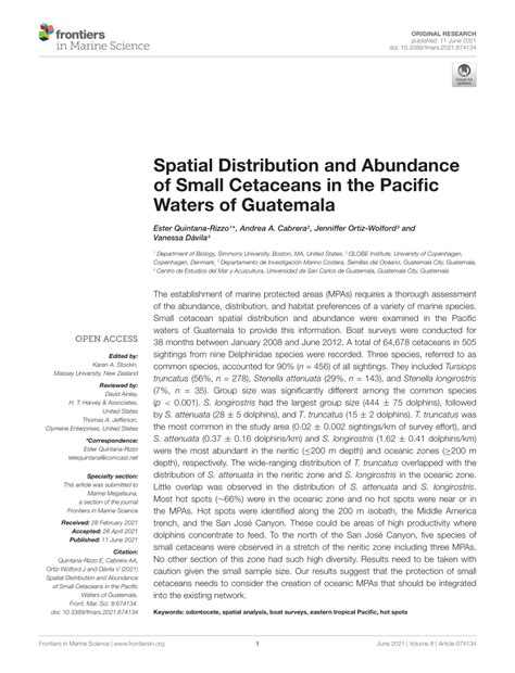 Pdf Spatial Distribution And Abundance Of Small Cetaceans In The Pacific Waters Of Guatemala
