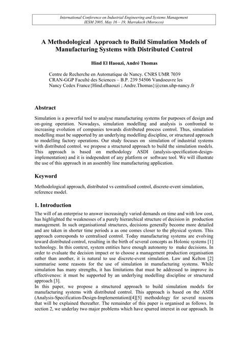 Pdf A Methodological Approach To Build Simulation Models Of