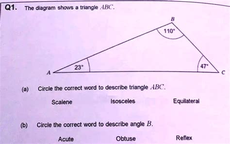 [get Answer] Q1 The Diagram Shows A Triangle Abc B 110° 23° A A Circle The Correct Word To