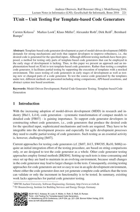 pdf tunit unit testing for template based code generators