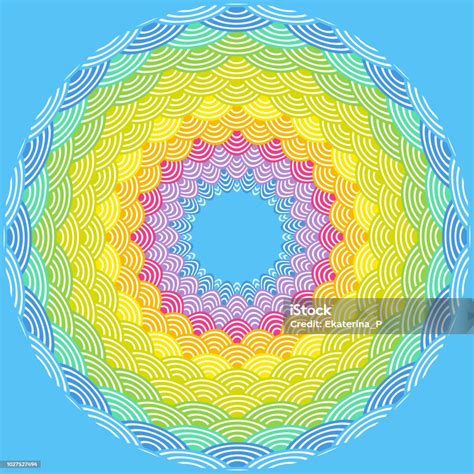 라운드 화 환 구성 무지개 프레임입니다 간단한 자연 배경 일본 파 원 패턴 녹색 노란 주황색 분홍색 자주색 블루 색상 카드 배너 디자인을 조정합니다 벡터 0명에 대한 스톡