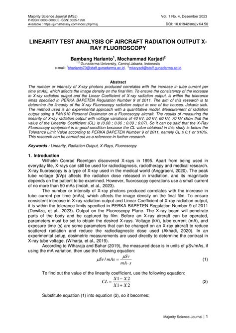 Pdf Linearity Test Analysis Of Aircraft Radiation Output X Ray