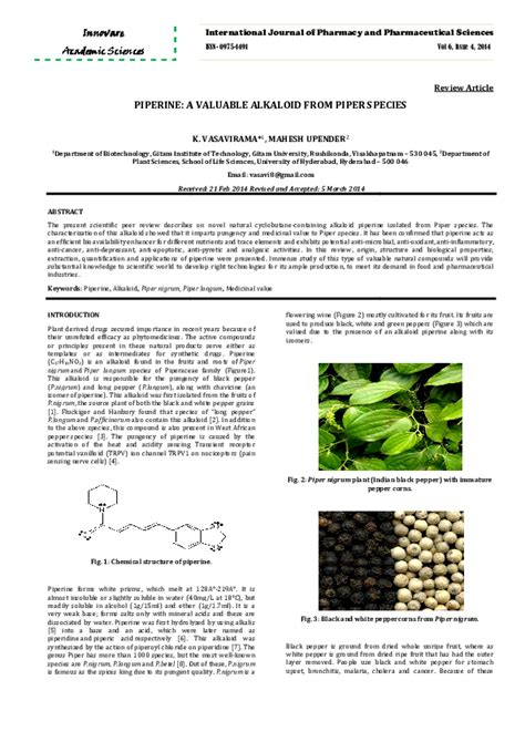 Pdf Piperine A Valuable Alkaloid From Piper Species