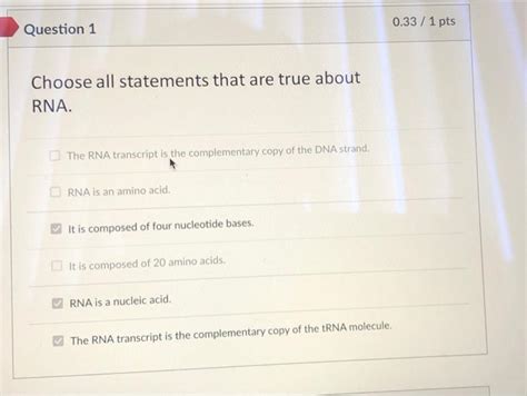 Solved Choose All Statements That Are True About Rna The